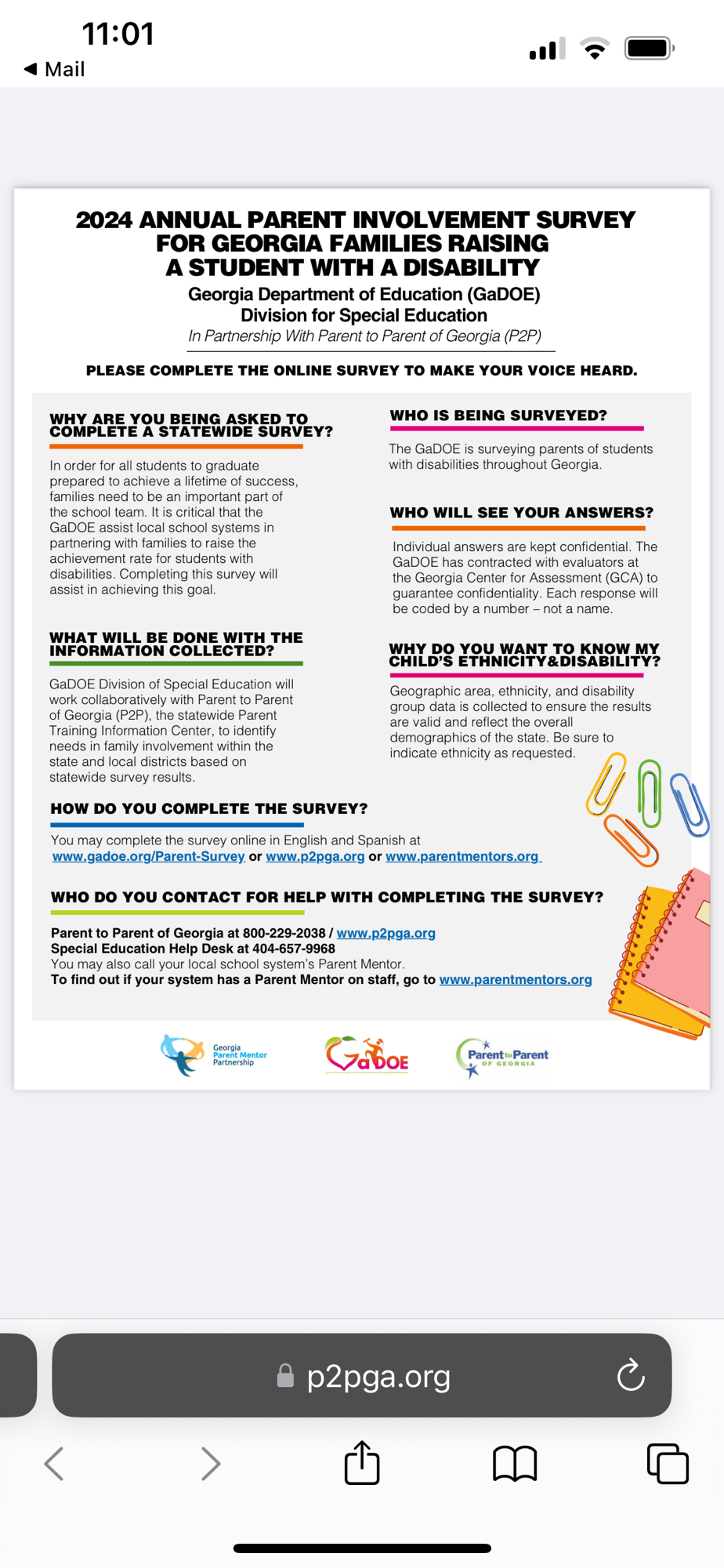 GaDOE Parent Survey 2024 – Parent Education